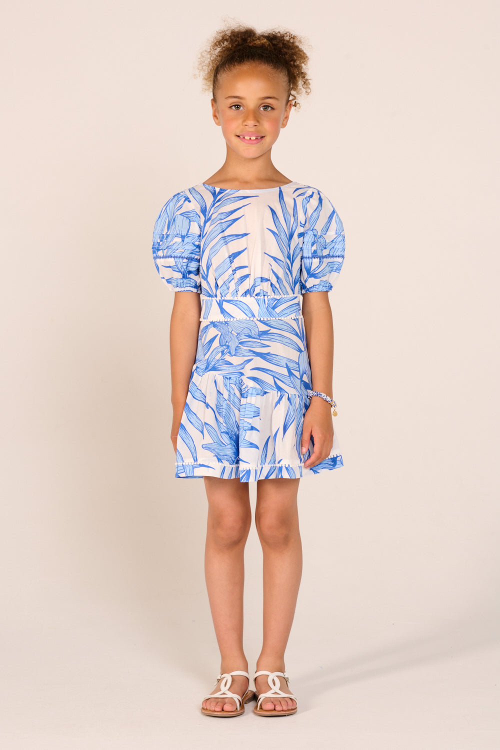Mini Dress Chantal for girls - Blue Palm Leaf|Spring Collection ...