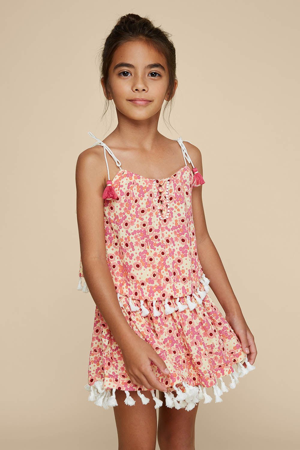 Kids Singlet Mara Tassel Trimmed - Yellow Gerbera | Poupette St Barth